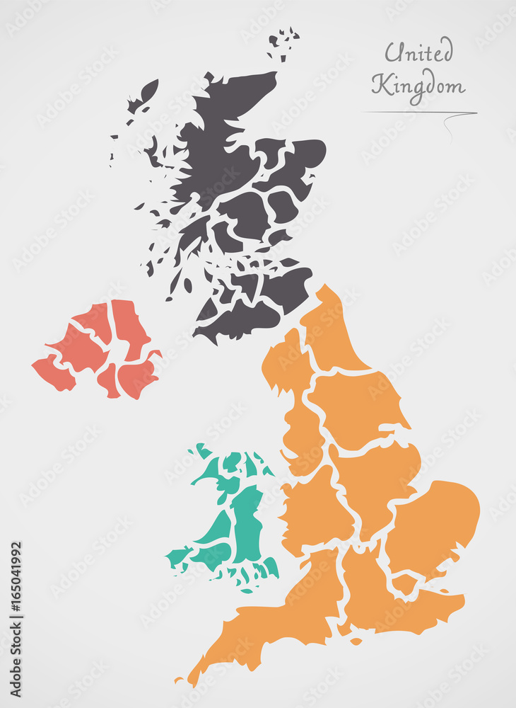 United Kingdom Map with states and modern round shapes Stock Vector ...