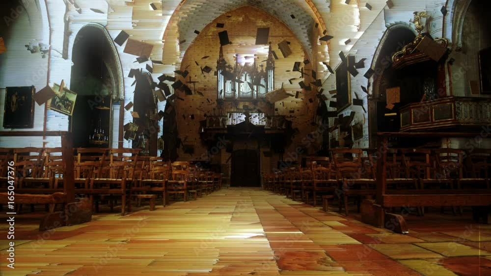 Wideo Stock: Bibles float in a haunted church. 3D animation featuring ...