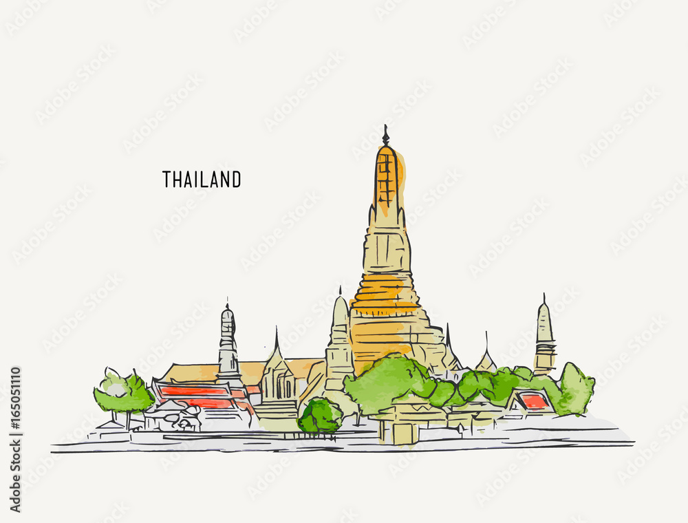 Thai culture concept with han draw sketch temple landscape , sketch ...
