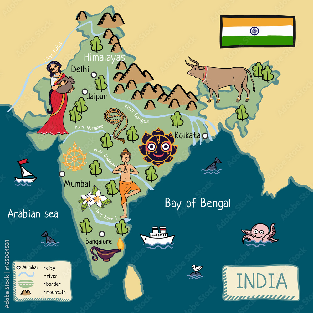 cartoon map of India Stock Vector | Adobe Stock
