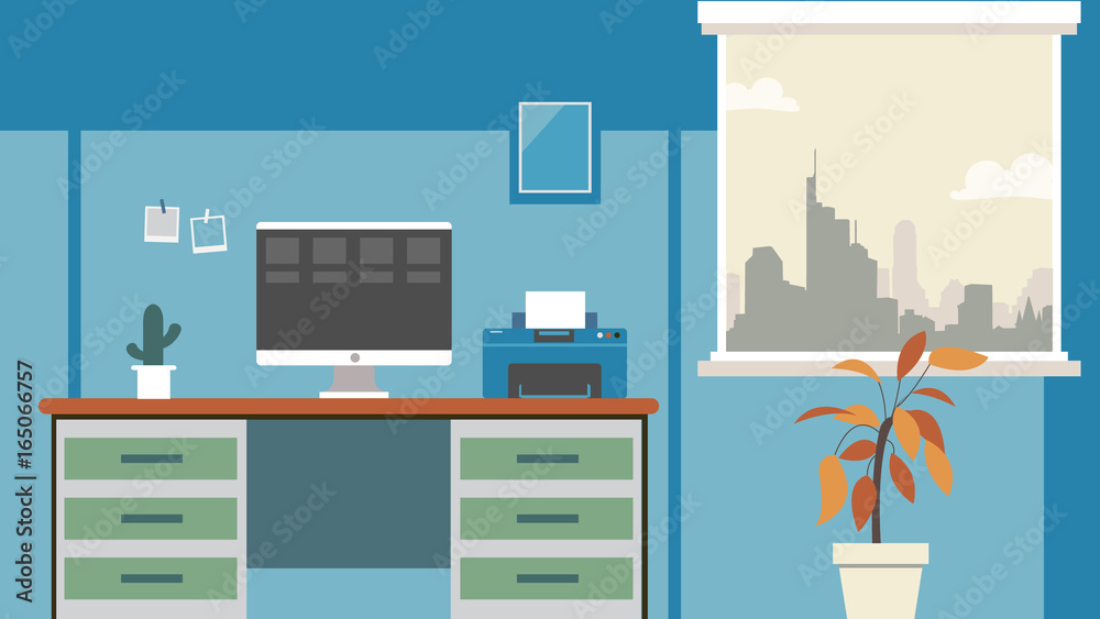 Office desk background Vector. Workplace business style. Table and ...