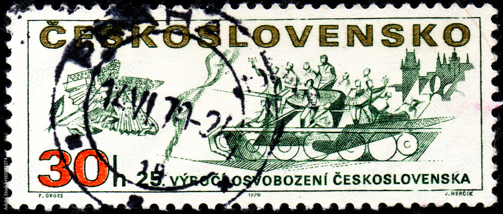 UKRAINE - CIRCA 2017: A stamp printed in Czechoslovakia shows 25th ...