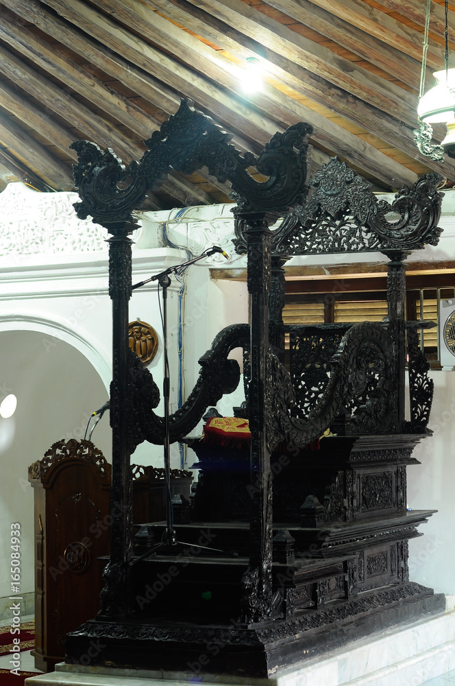JOGJAKARTA, INDONESIA -JUNE 12, 2014: Wooden mimbar design and detail ...