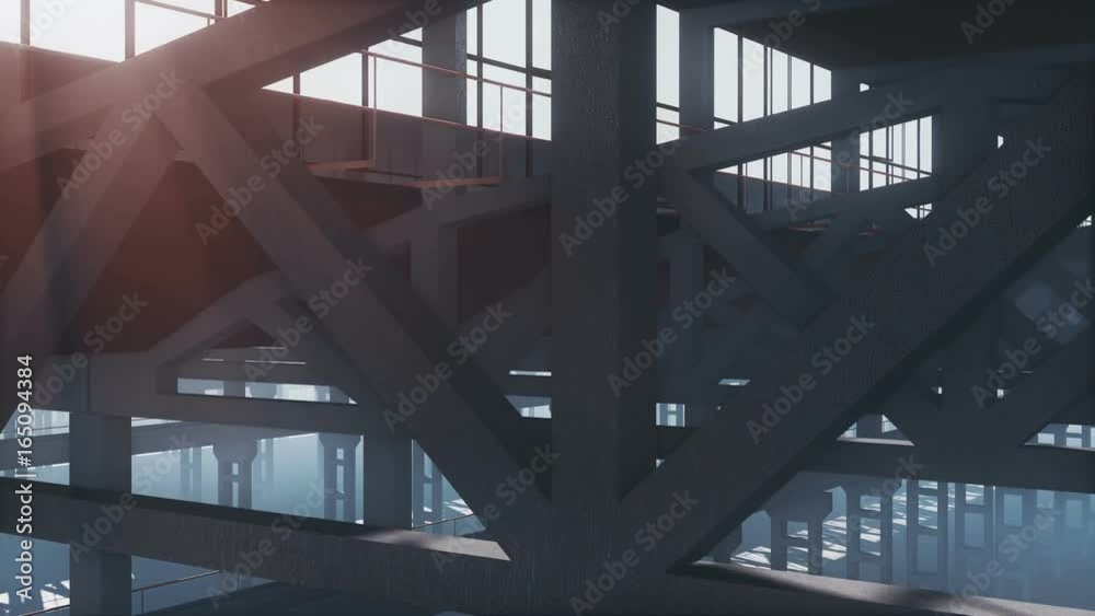 Framework of large empty industrial building made from iron or steel ...