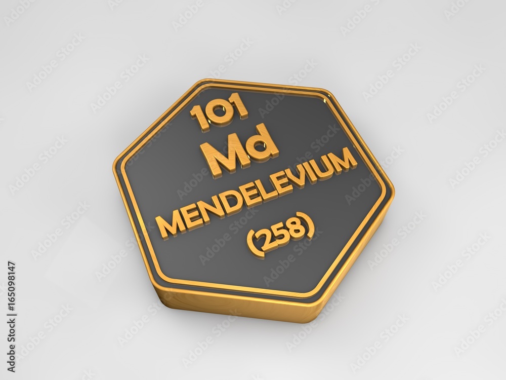 mendelevium - Md - chemical element periodic table hexagonal shape 3d ...