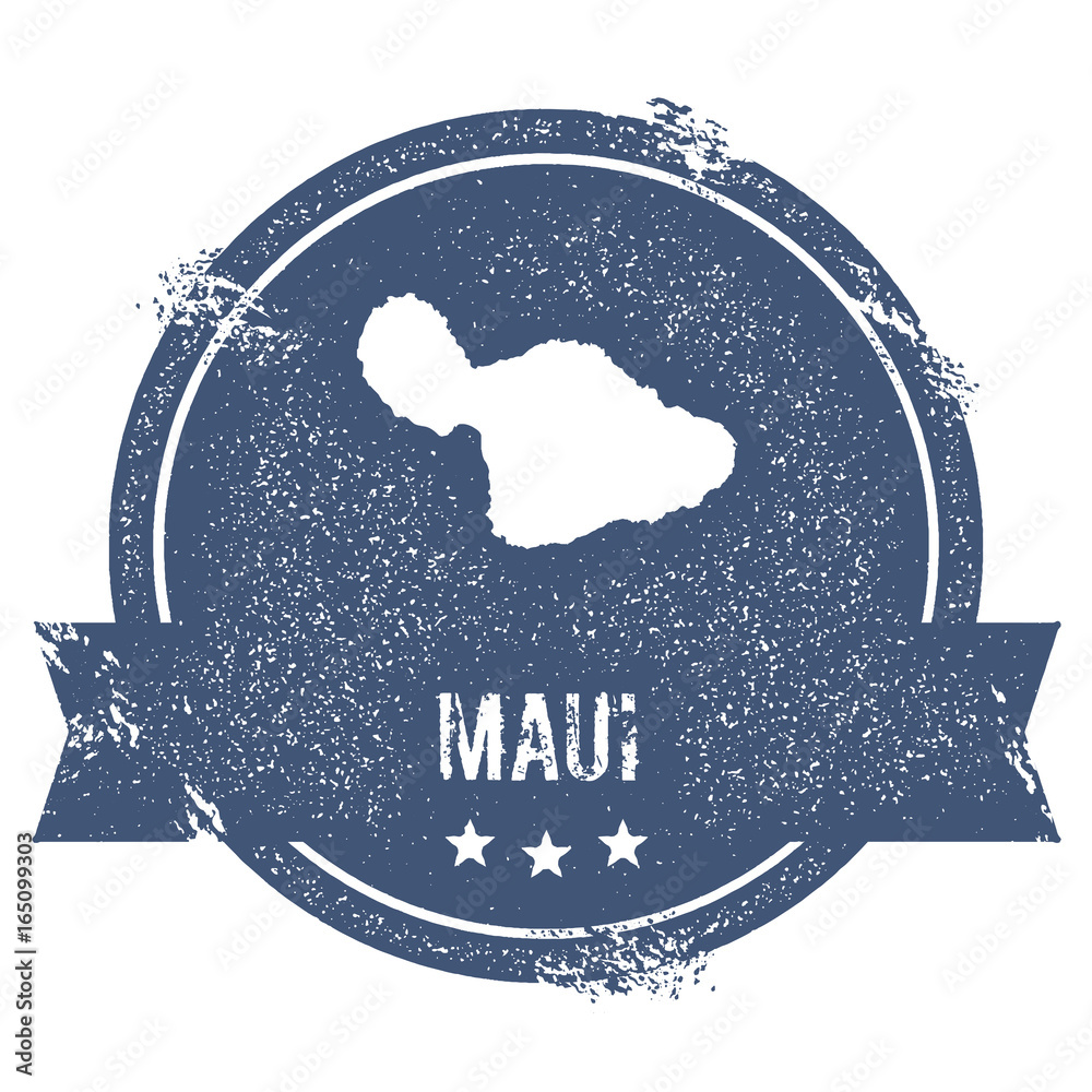 Maui logo sign. Travel rubber stamp with the name and map of island ...