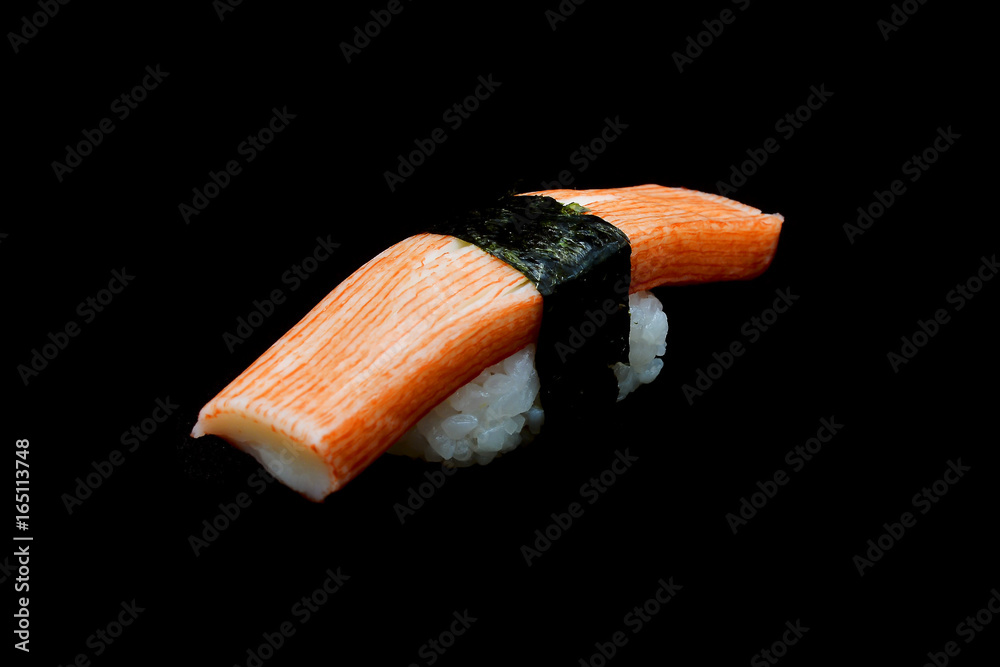 Kani sushi or Crab stick top on rice rap by Seaweed. Japanese tradition ...