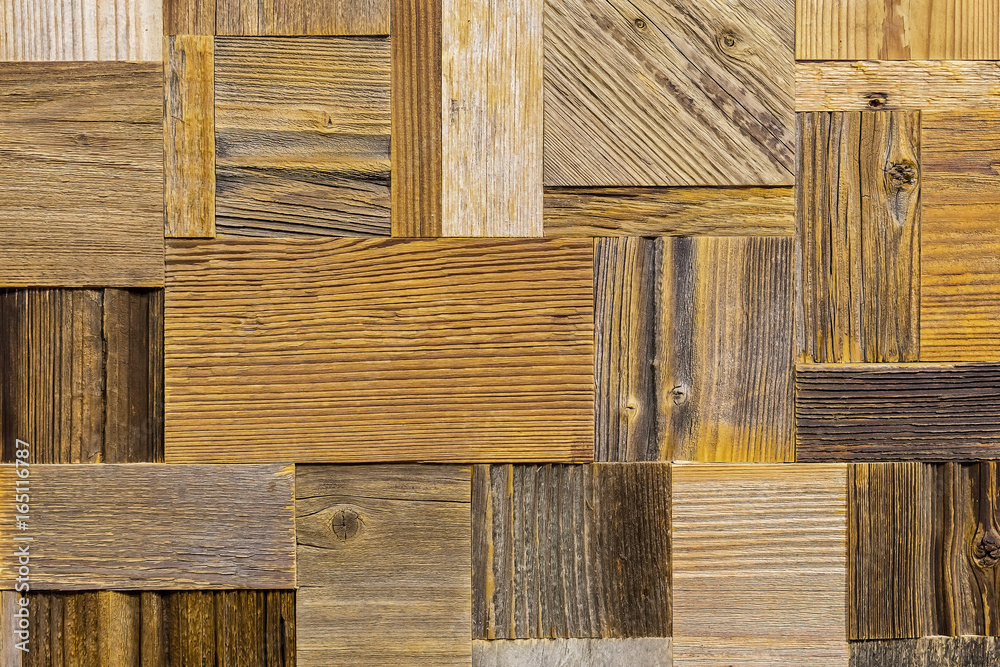 Art wooden construction. Different brown real wood texture background ...