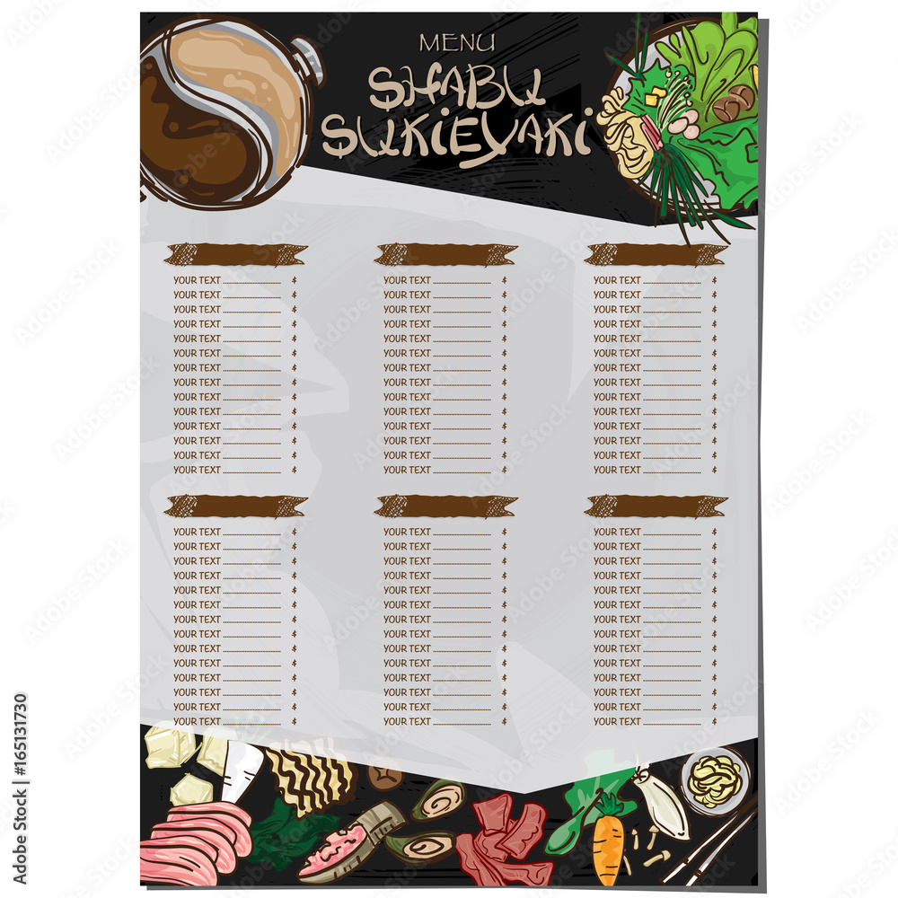 menu sukiyaki shabu Japanese food restaurant template design hand ...