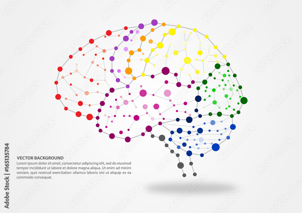 Colorful brain mapping concept with dots, circles and lines Stock ...