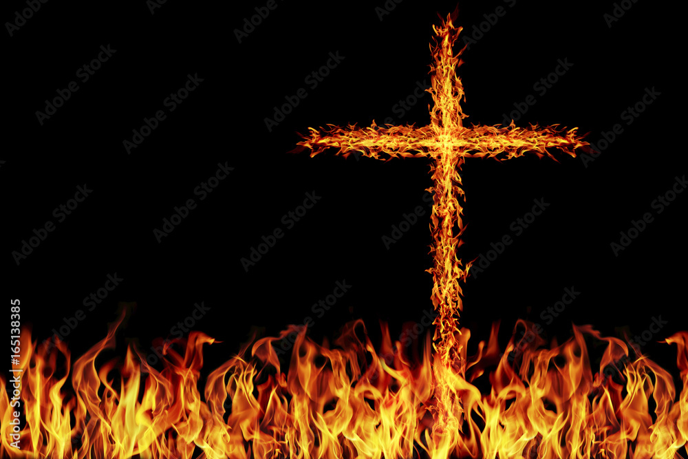 burning fire cross on fire Stock Photo | Adobe Stock