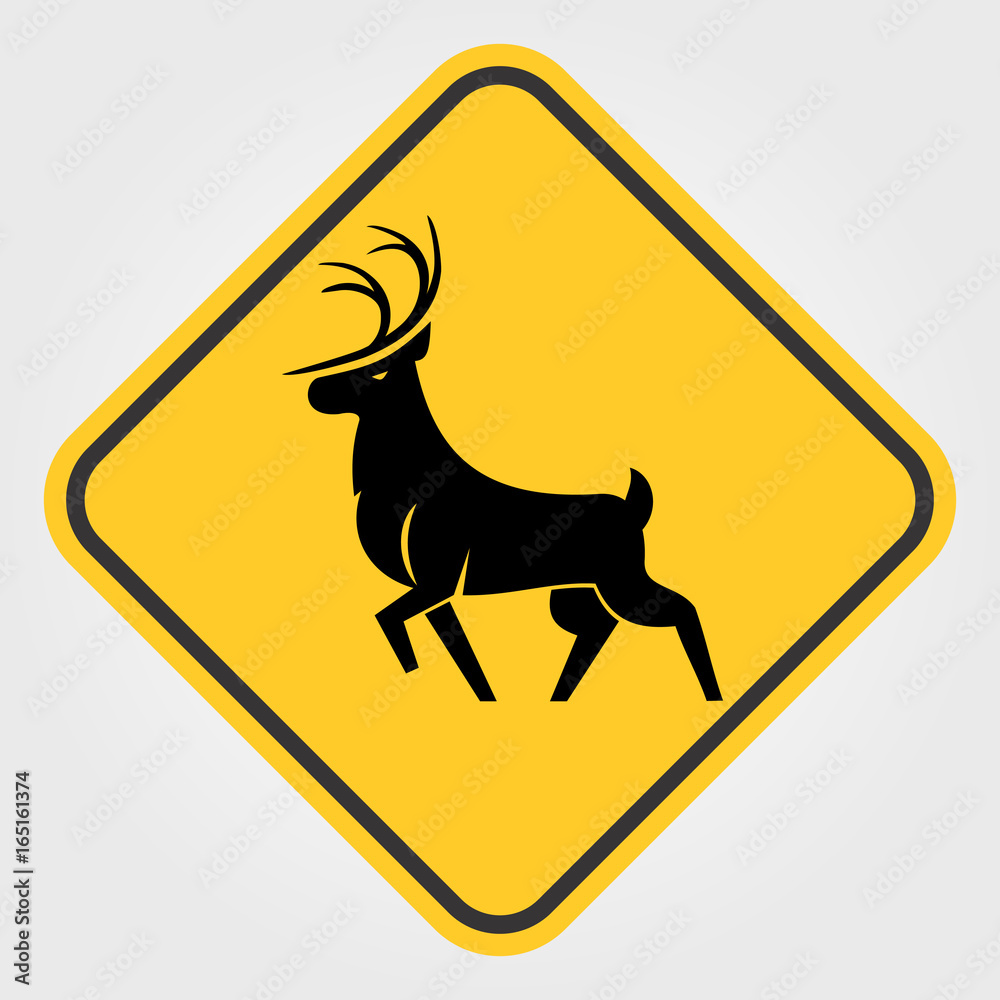 Yellow Road sign - Attention Animal, Wild Deer. Stock Vector | Adobe Stock