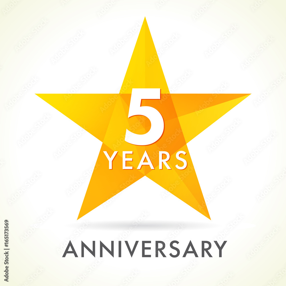 5 years anniversary star logo. 5th years anniversary golden vector sign ...
