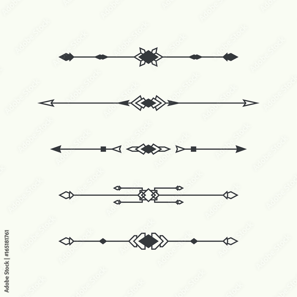 Dividers vector set isolated. Geometric horizontal vintage line border ...