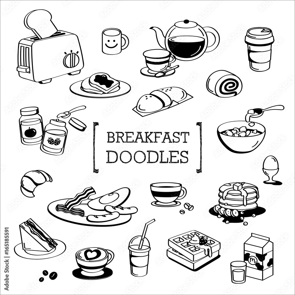 Breakfast menu Doodle, Hand drawing styles of Breakfast menu Stock ...