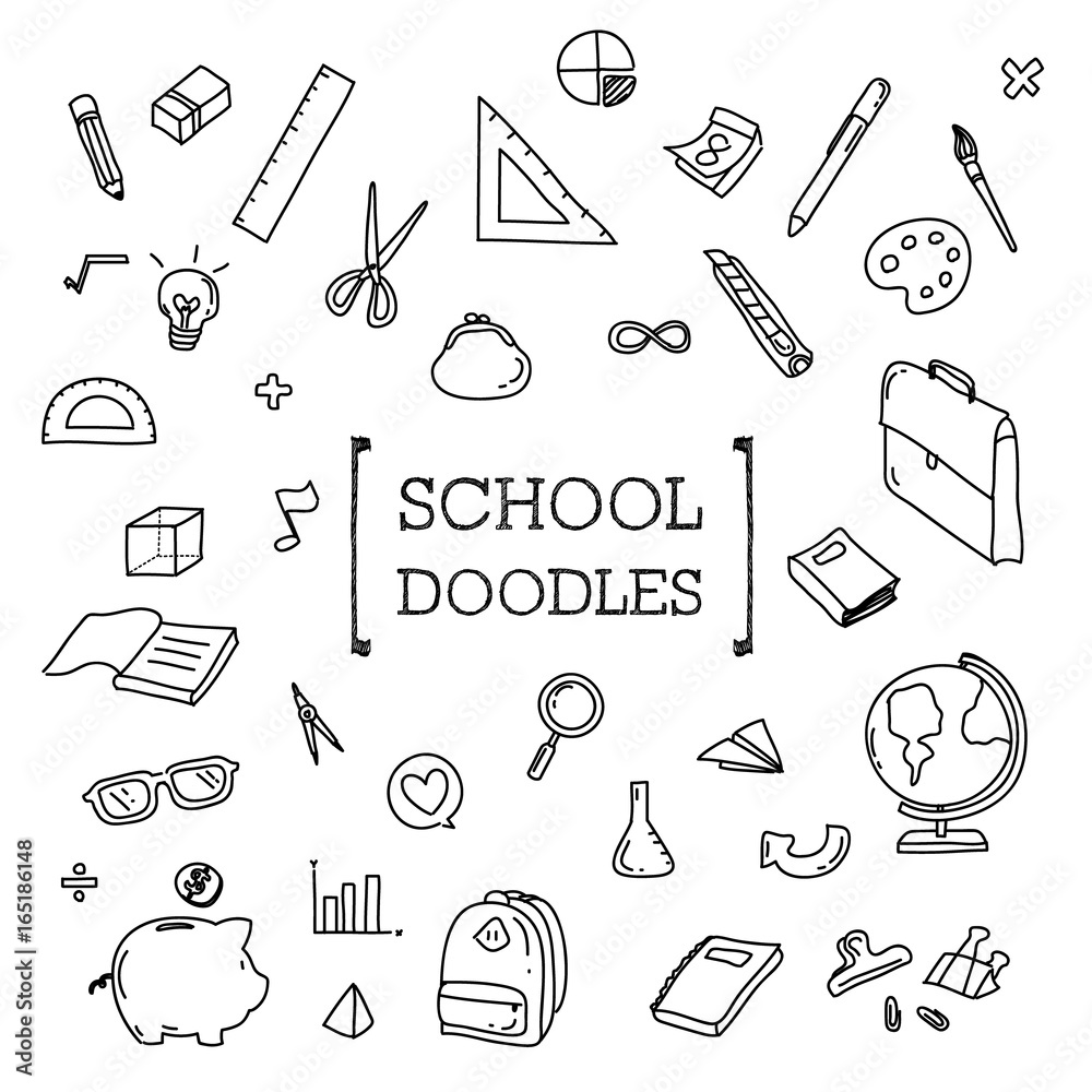 School Doodle, Hand drawing styles of School stuff Stock Vector | Adobe ...