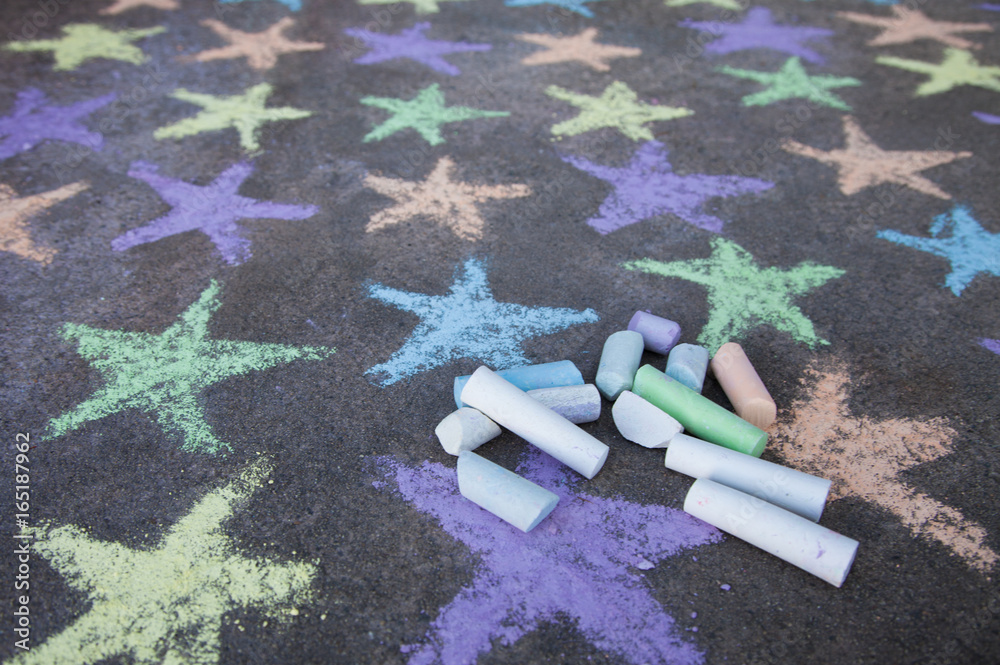Chalk and chalk stars in pastel colors all over the pavement Stock ...