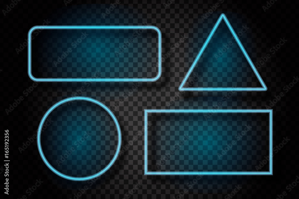Vector set of realistic isolated retro blue neon frames on the ...