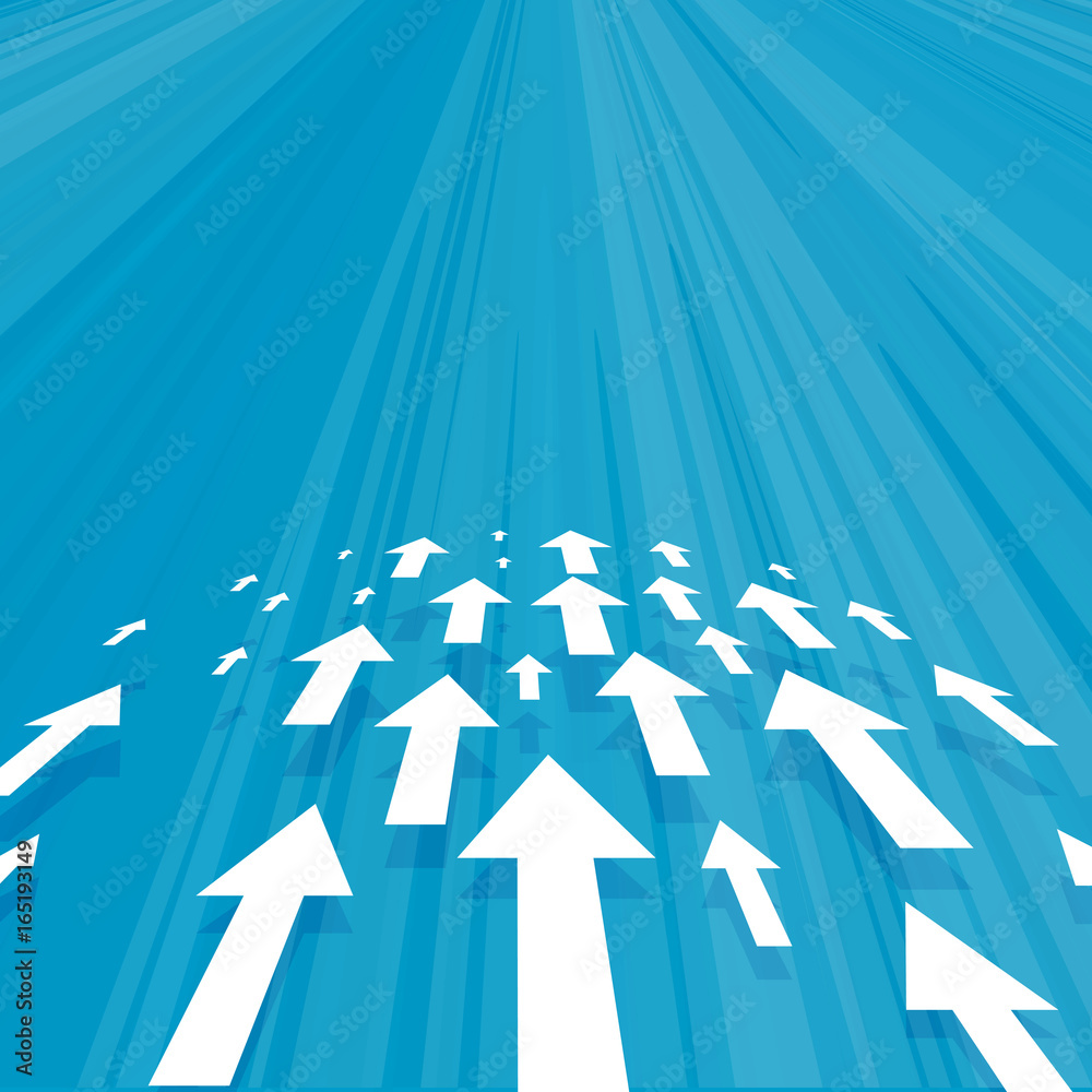 business concept design of arrows moving forward in blue background ...