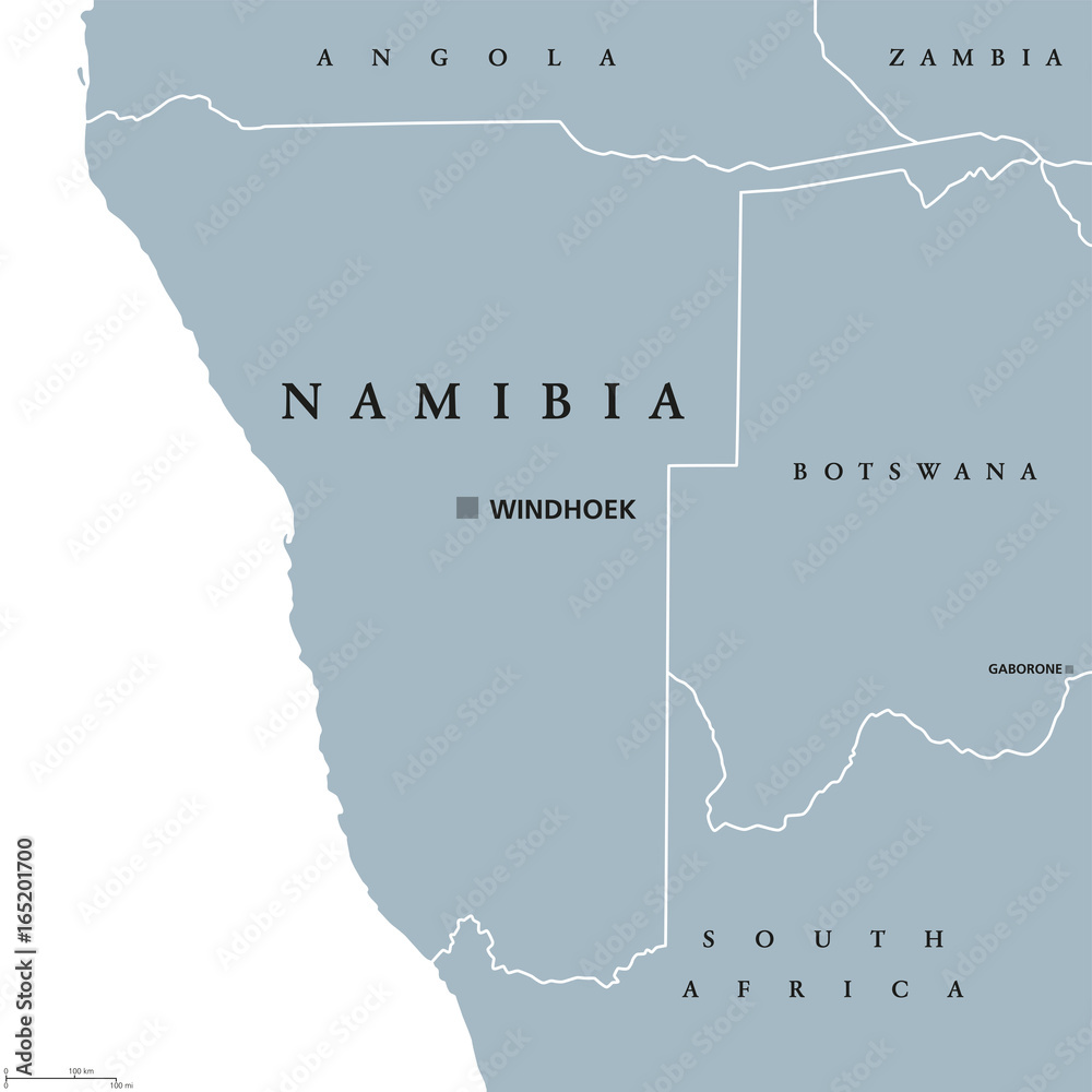 Namibia political map with capital Windhoek. Republic and country in ...