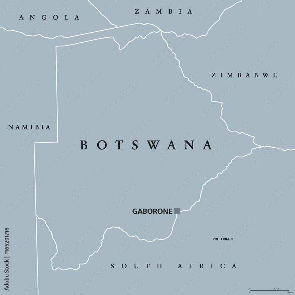 Botswana political map with capital Gaborone and international borders ...