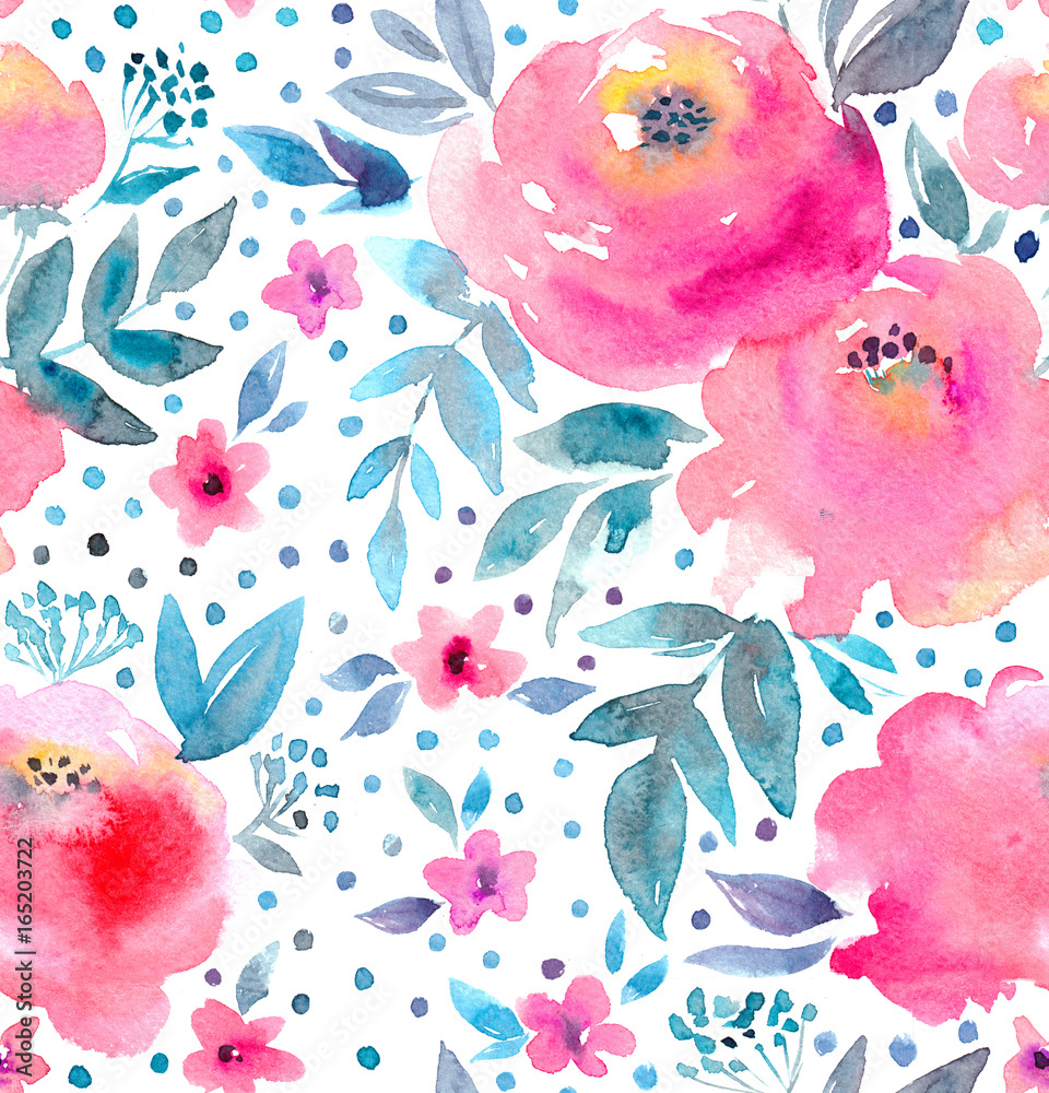 Watercolor floral pattern and seamless background. Hand painted. Gentle ...