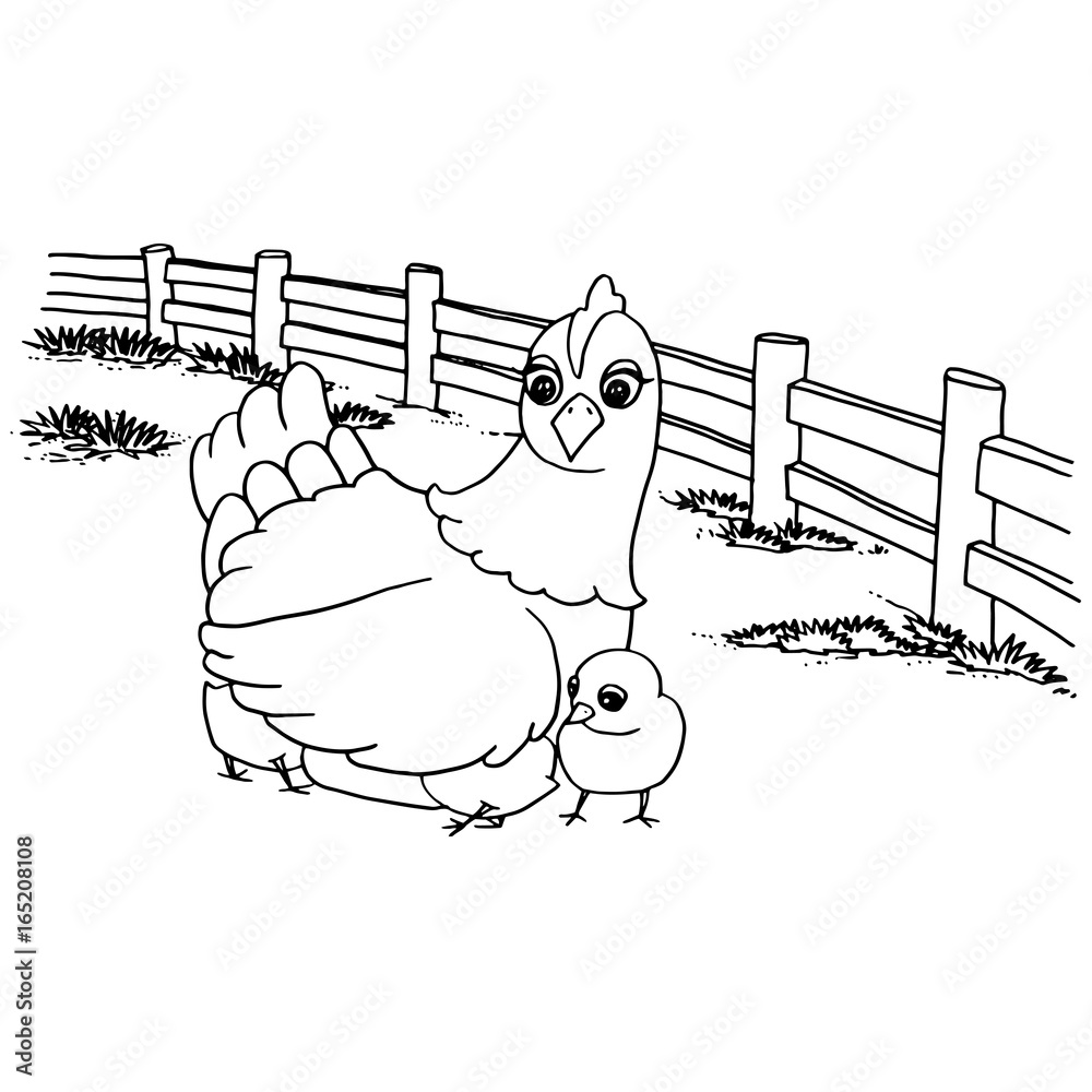 Cartoon chicken coloring page vector Stock Vector | Adobe Stock
