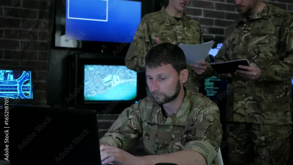 soldier man portrait, cyber safety, technical control, tracking system ...
