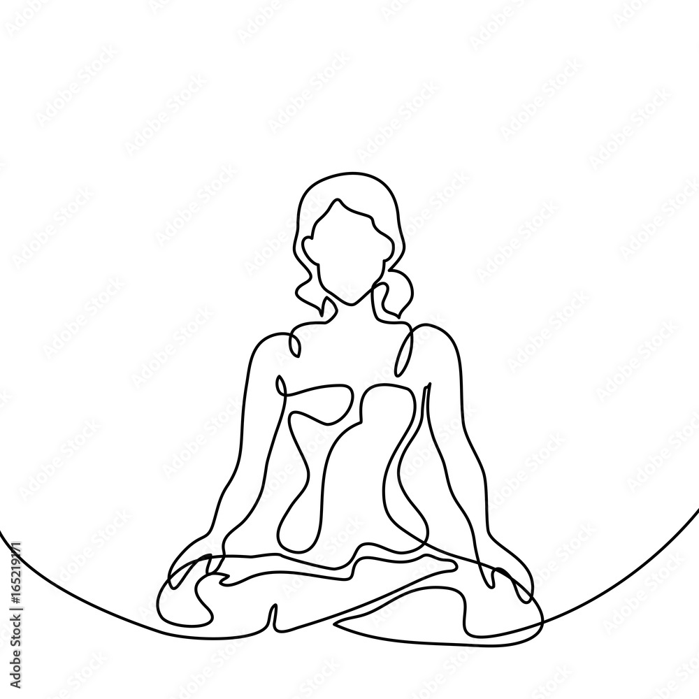 Continuous Line Drawing Woman Doing Exercise Yoga Lotus Pose Vector