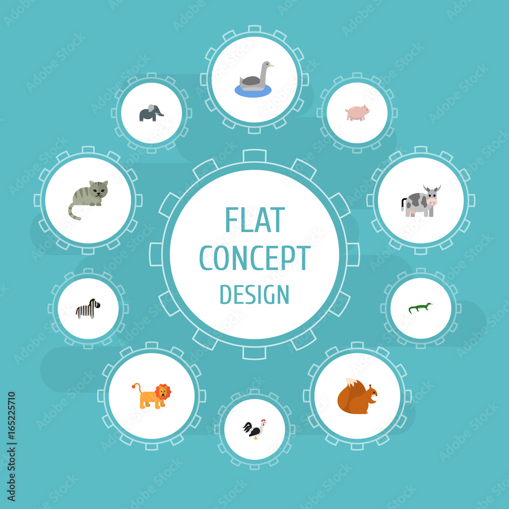 Flat Icons Waterbird, Trunked Animal, Horse And Other Vector Elements ...