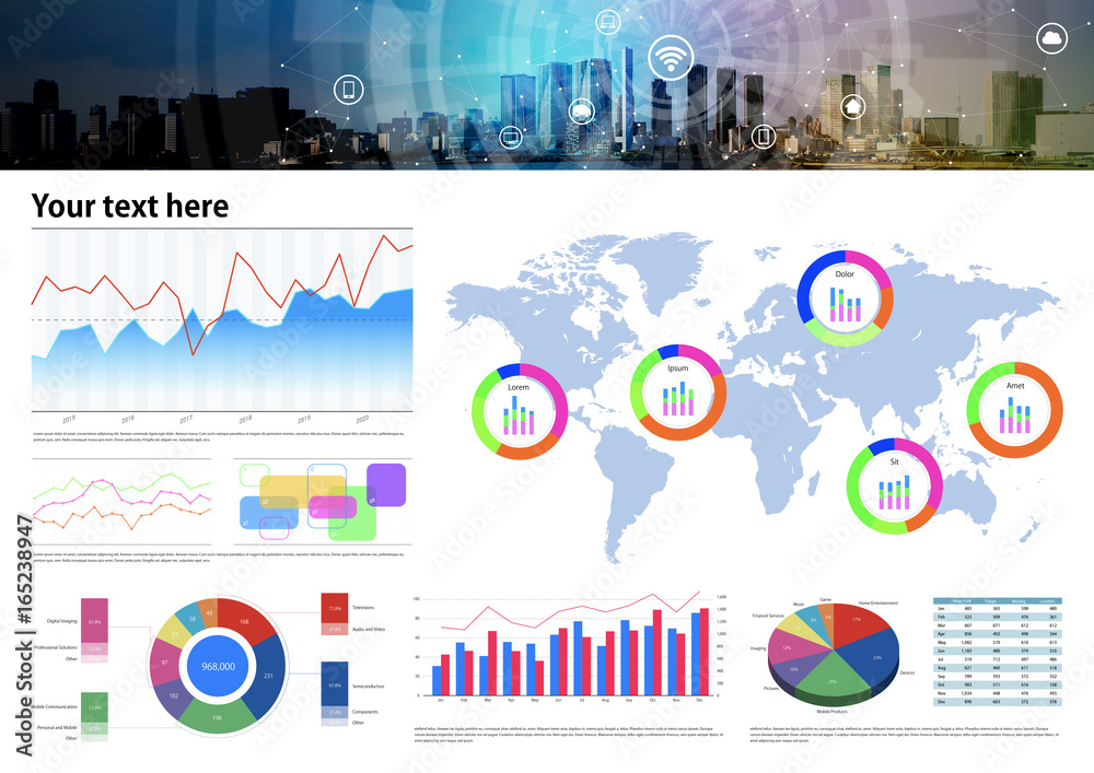 business document template. header graphic of cityscape and various ...