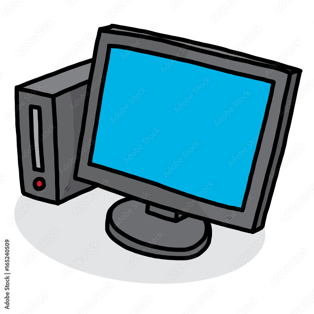 desktop computer / cartoon vector and illustration, hand drawn style ...