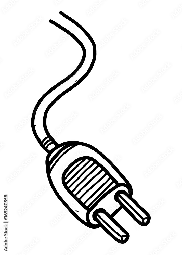 electric plug / cartoon vector and illustration, black and white, hand ...