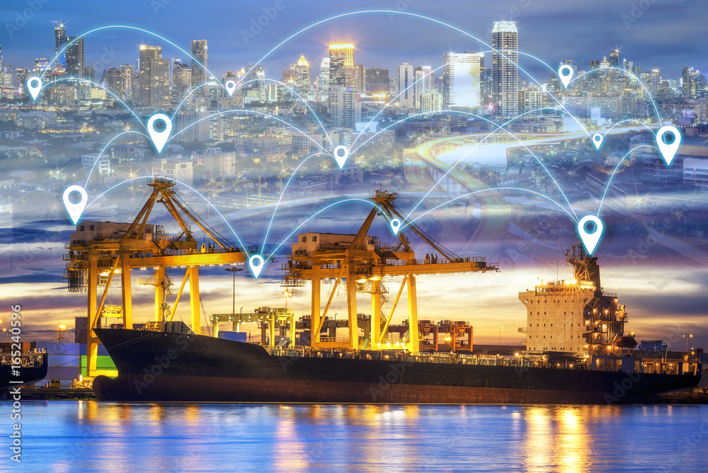 Logistics and transportation of container Cargo port with working ...