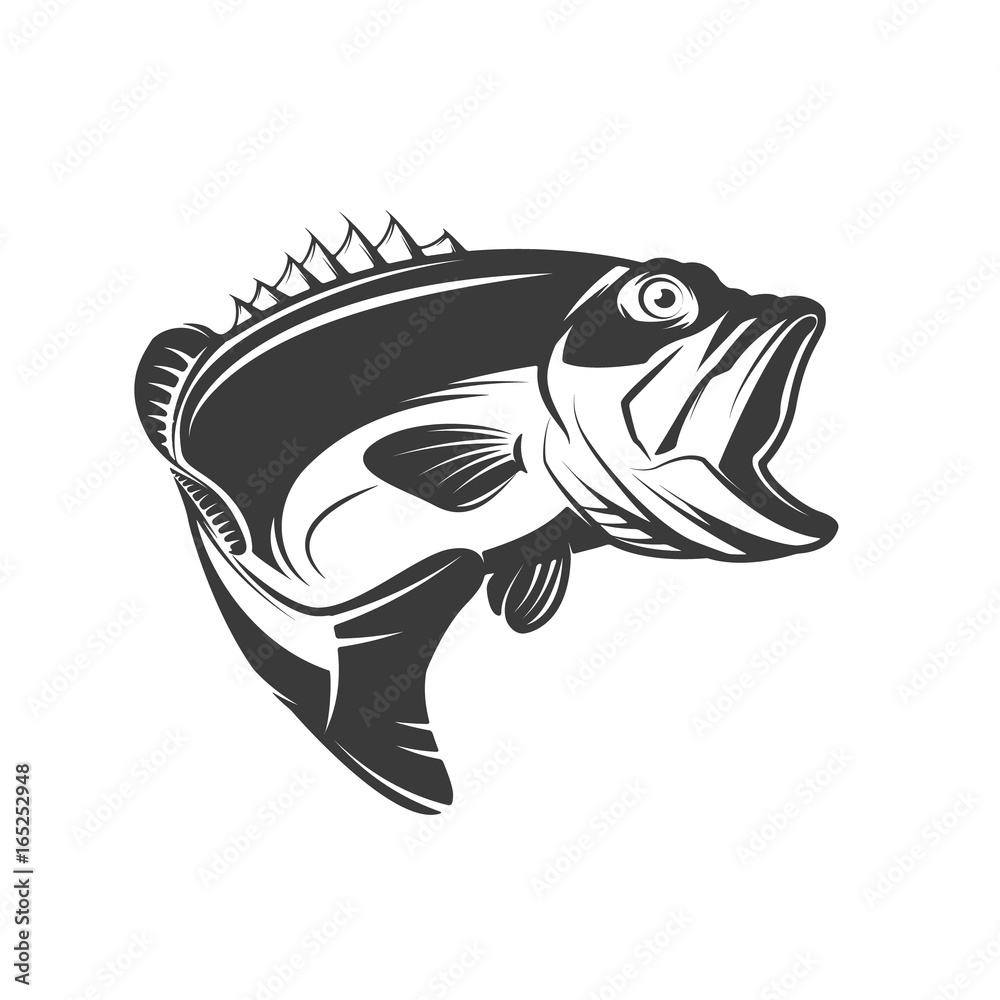 Bass fish icon isolated on white background. Design element for logo ...