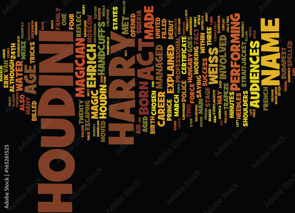 THE MAGIC OF HARRY HOUDINI Text Background Word Cloud Concept Stock ...