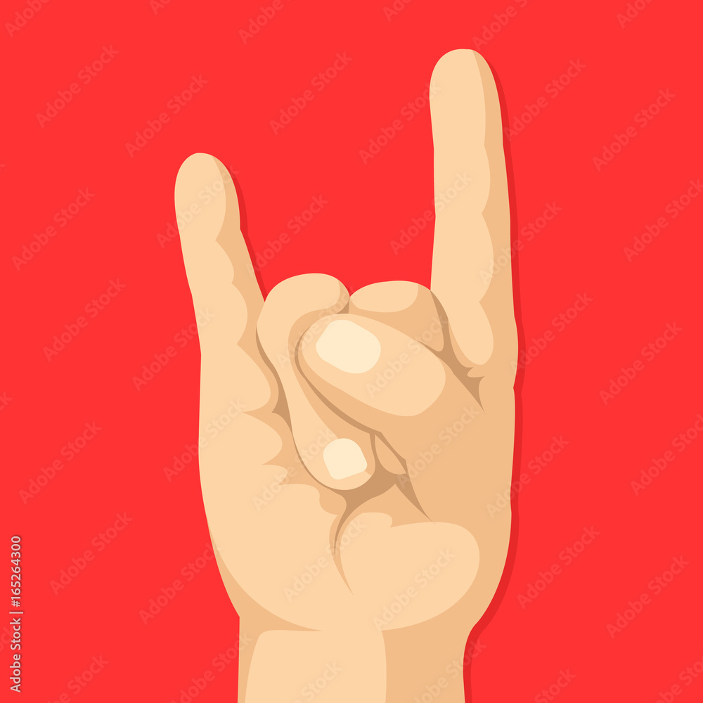 Rock on sign. Sign of the horns, rock and roll hand gesture. Vector ...