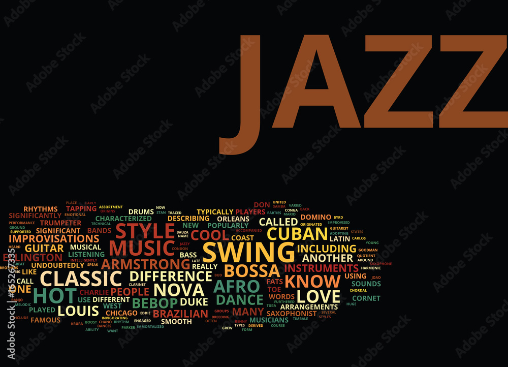THE DIFFERENT STYLES OF JAZZ Text Background Word Cloud Concept Stock ...