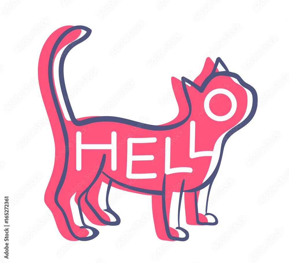 Stylish welcome greeting card with lettering in red cat shape isolated ...