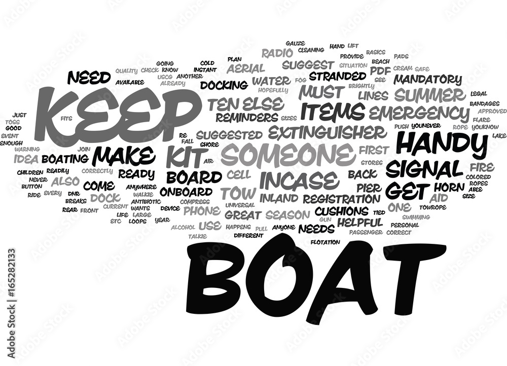 TEN ITEMS YOU SHOULD KEEP ON YOUR BOAT Text Background Word Cloud ...