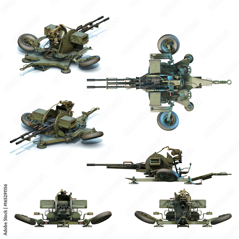 Soviet anti-aircraft twin autocannon ZU-23-2. 3D-renders Stock ...