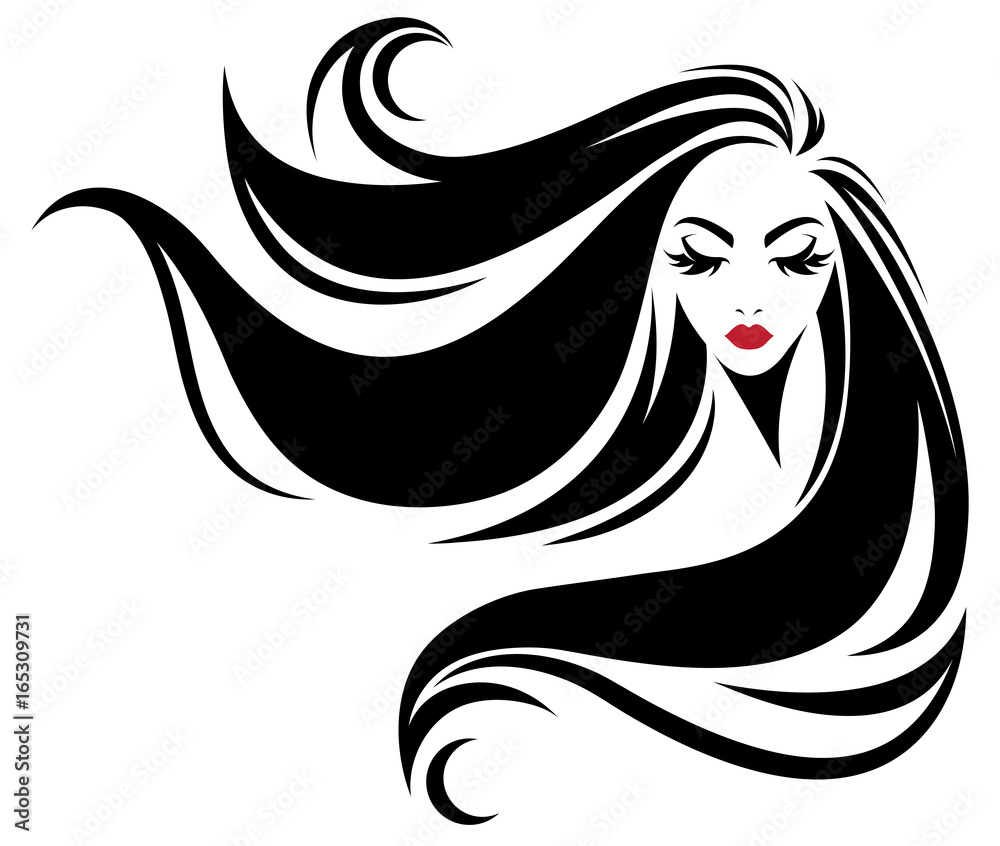 women long hair style icon, logo women on white background Stock Vector ...