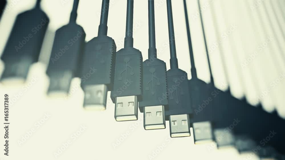 Seamlessly looping animation featuring an endless line of handing usb ...