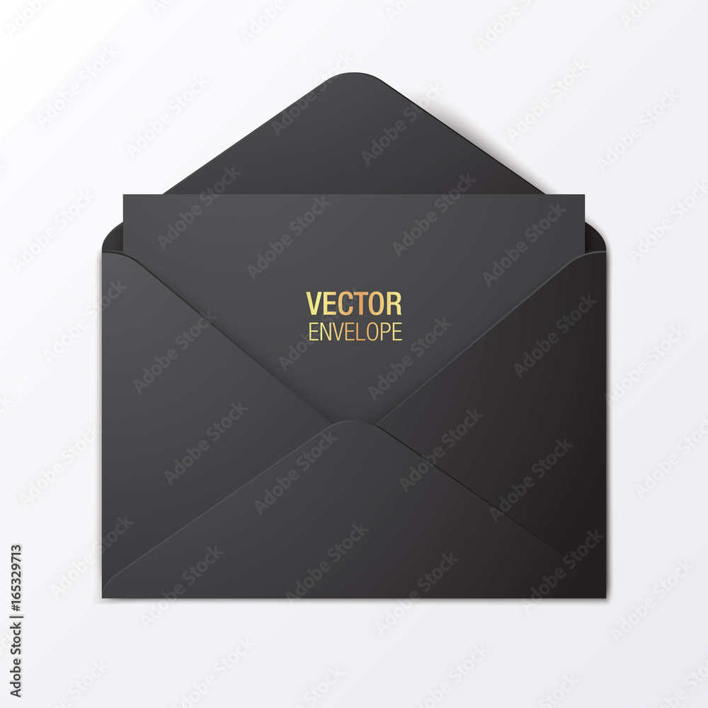 Black vector envelope template. Black opened envelope lying on a red ...