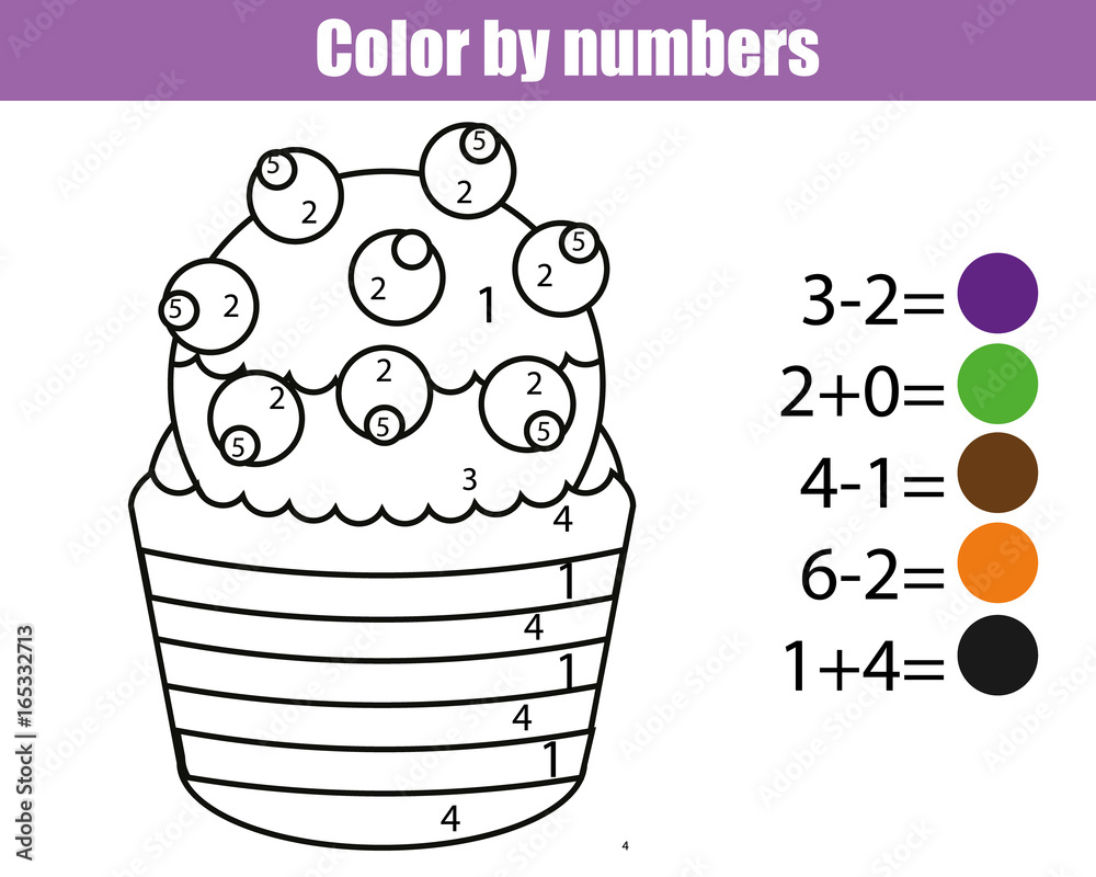 Coloring page with cupcake. Color by numbers educational children game ...