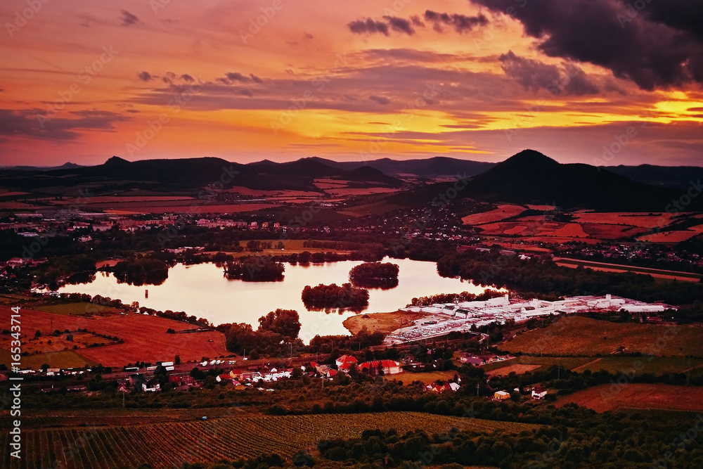 View to Zernosecke jezero lake and Lovos hill from Radobyl hill in CHKO ... View to Zernosecke jezero lake and Lovos hill from Radobyl hill in CHKO ...