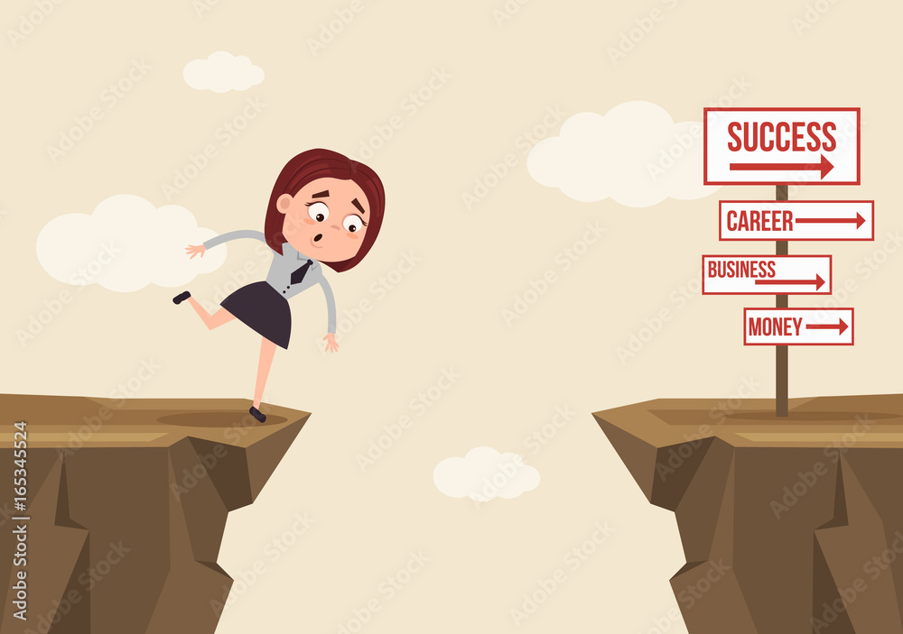 Confused scared business woman office worker character making hard ...