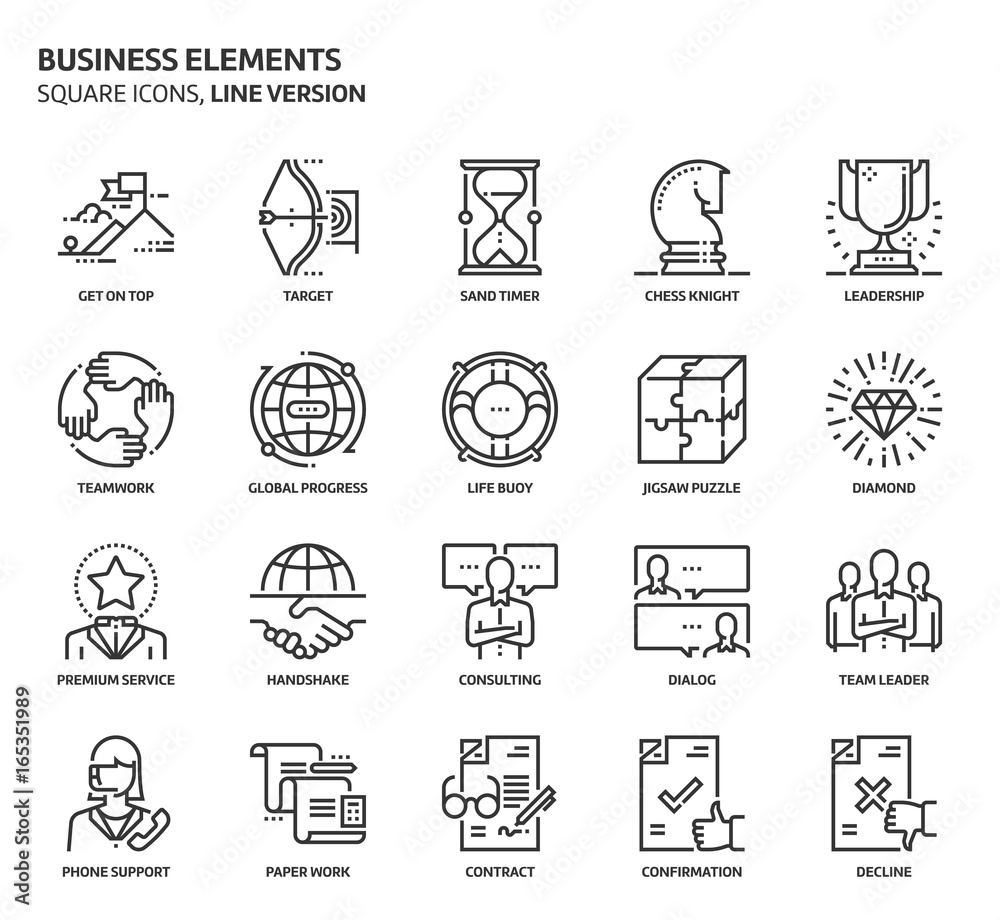 Business elements, square icon set Stock Vector | Adobe Stock