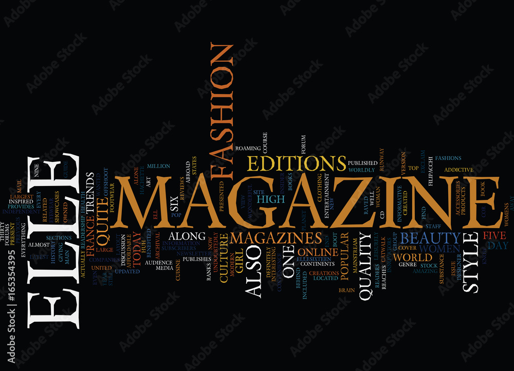 ELLE MAGAZINE THE HISTORY Text Background Word Cloud Concept Stock ...