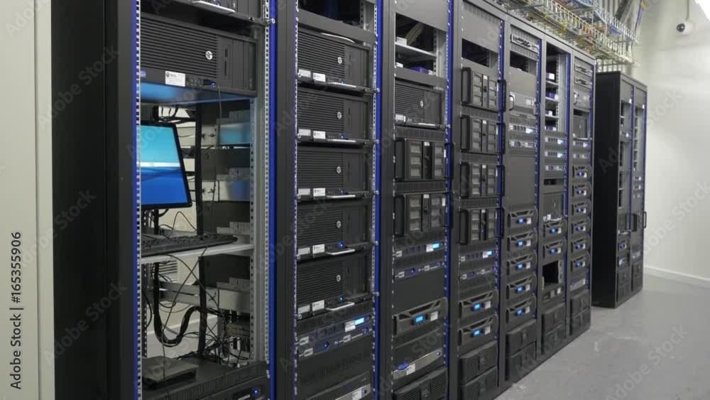 Many powerful servers running in the data center server room. Many ...